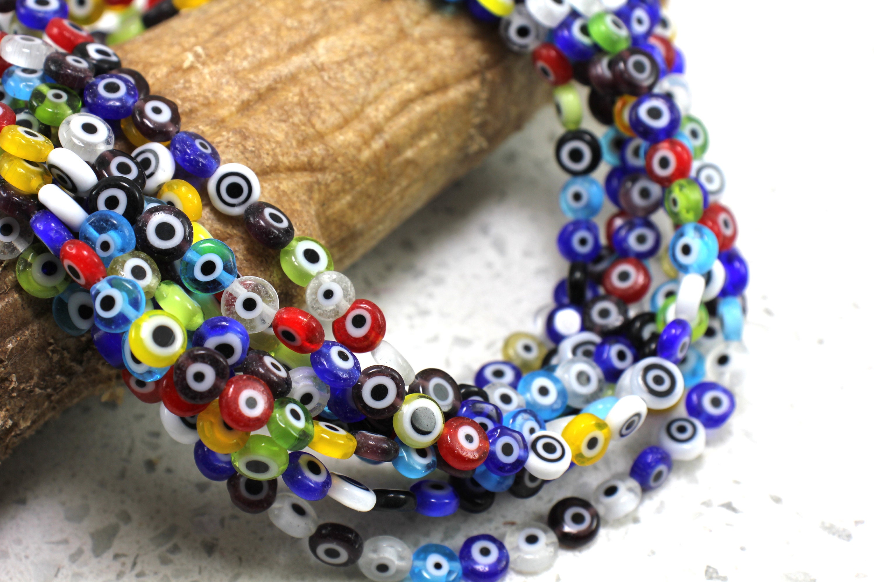 6mm Multicolour Glass Evil Eye Bead, Flat Round Evil Eye Charms / GBE06 ...