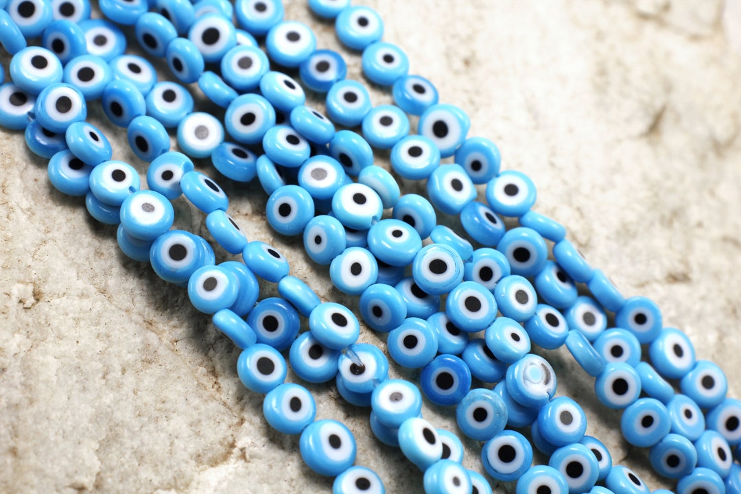 6mm Turquoise Glass Evil Eye Bead, Flat Round Evil Eye Charms / GBE06-4 ...