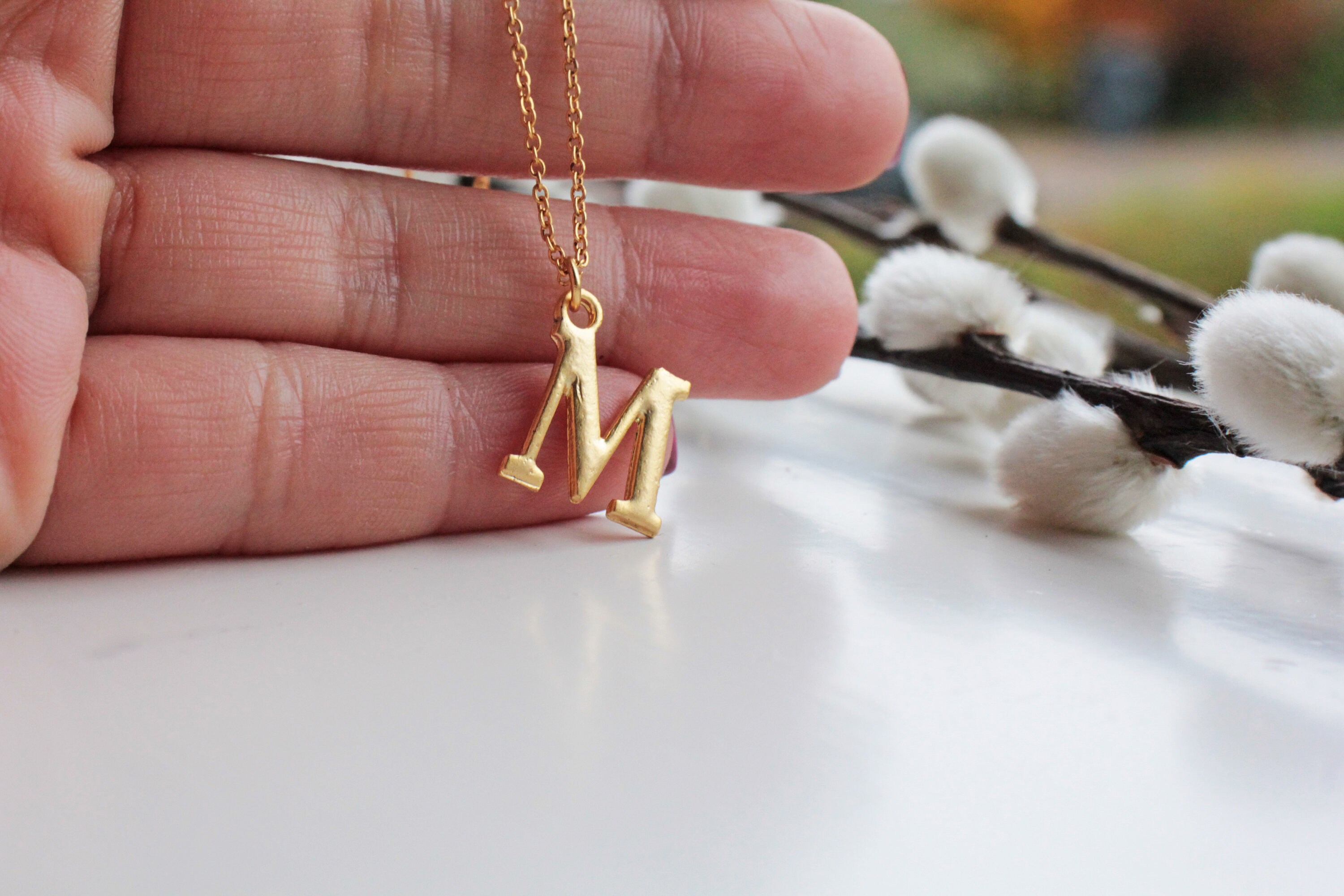 Gold Plated Initial M Pendant, 16mm Metal Letter Charm, Alphabet ...