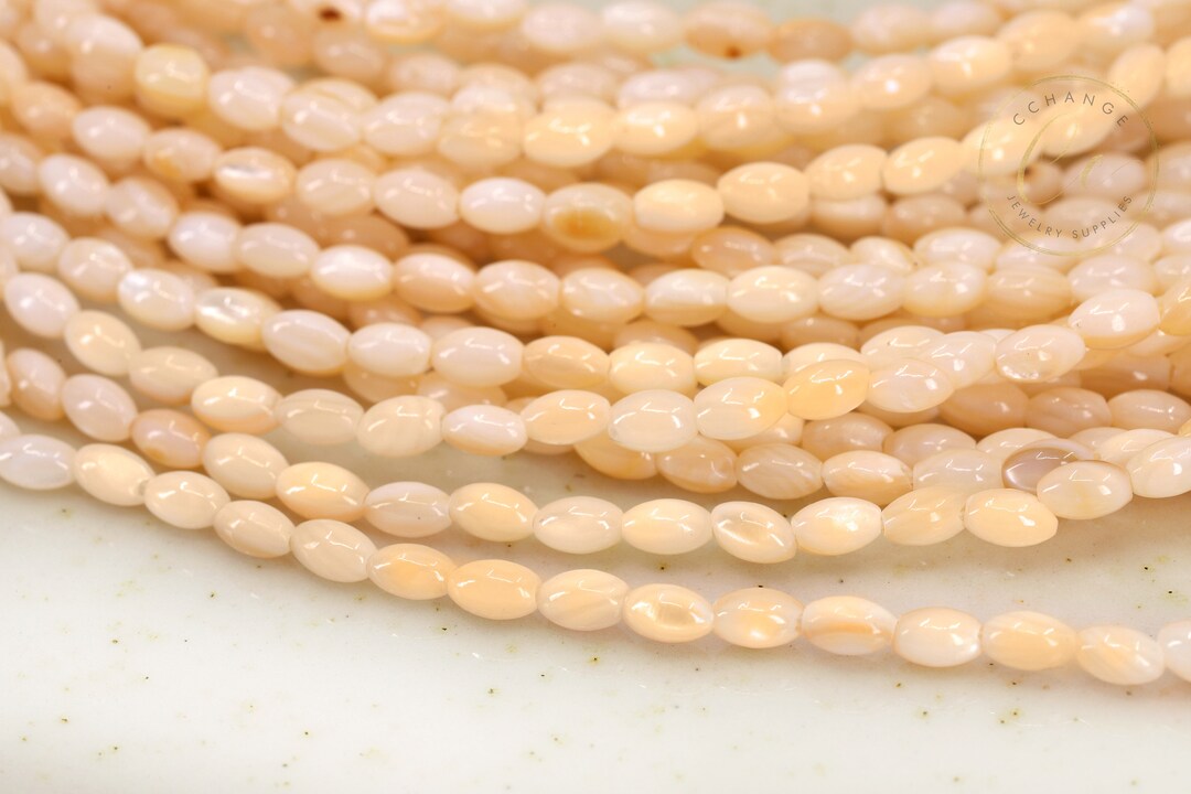 5mm X 3mm Peach Rice Shell Beads, Mini Oval Mother of Pearl Beads ...