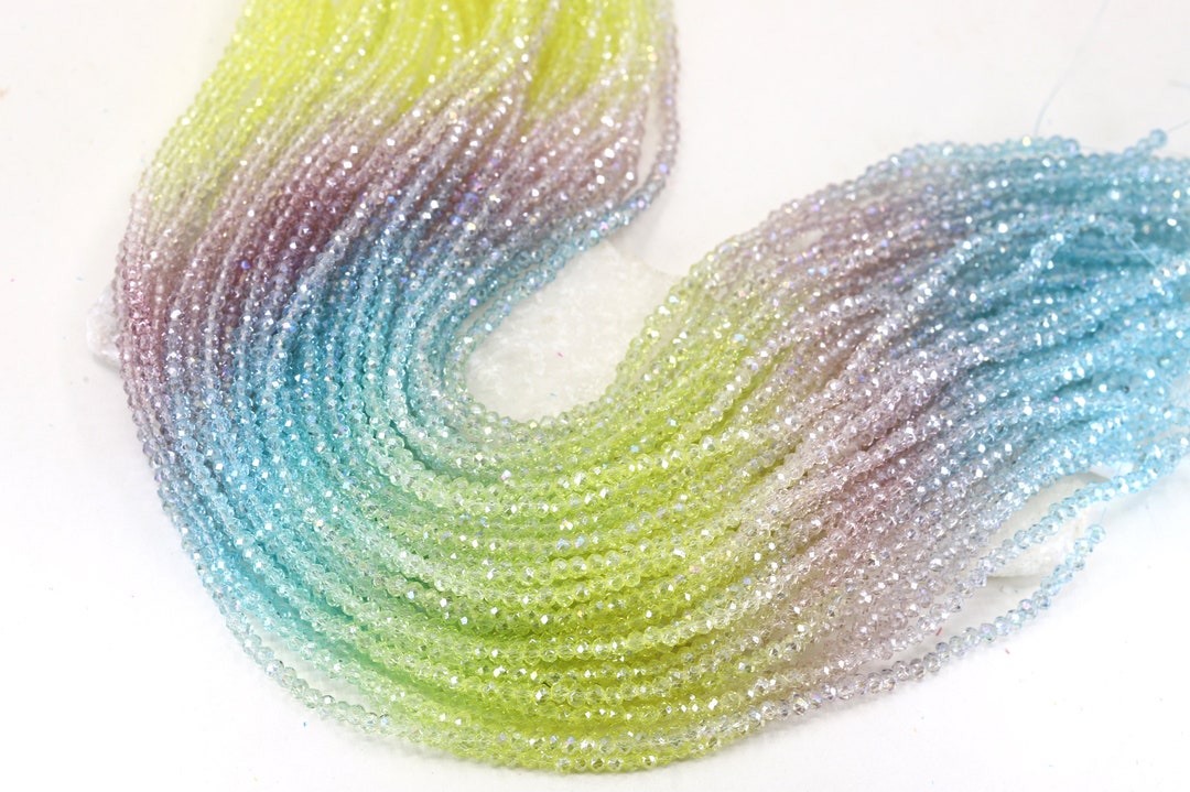 Pastel Rainbow Rondelle Crystal Glass Beads, Multicolor Ombre Faceted ...