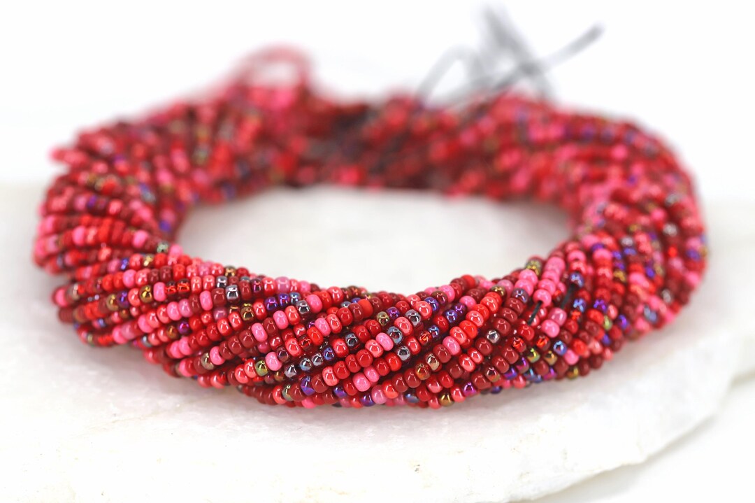 1 Meter Red Mix Multicolour Seed Bead Strands, 11/0 (2.2mm) Colorful ...