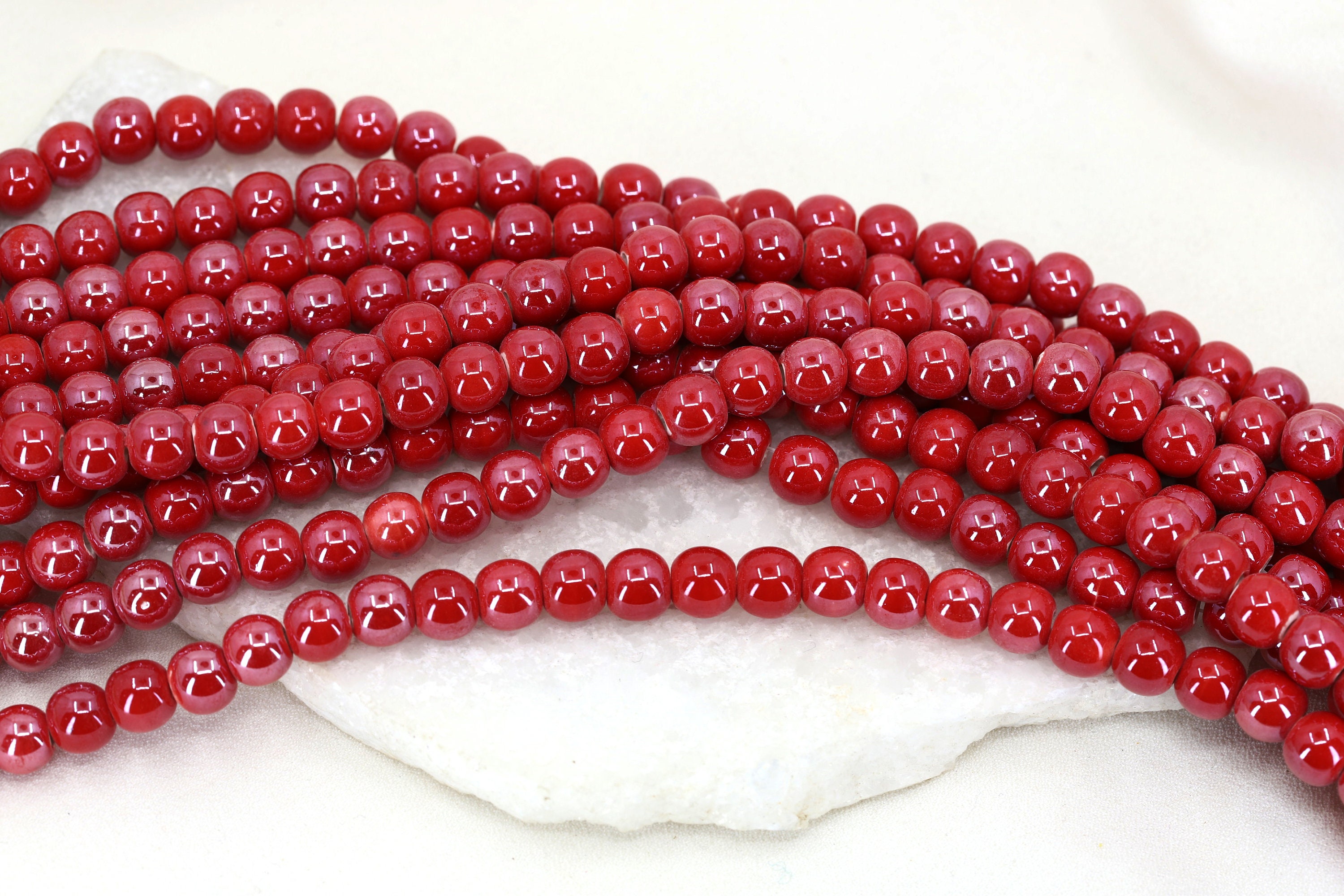 8mm Ceramic Red Round Beads Strand 1 Full Strand 40 Pcs - Etsy