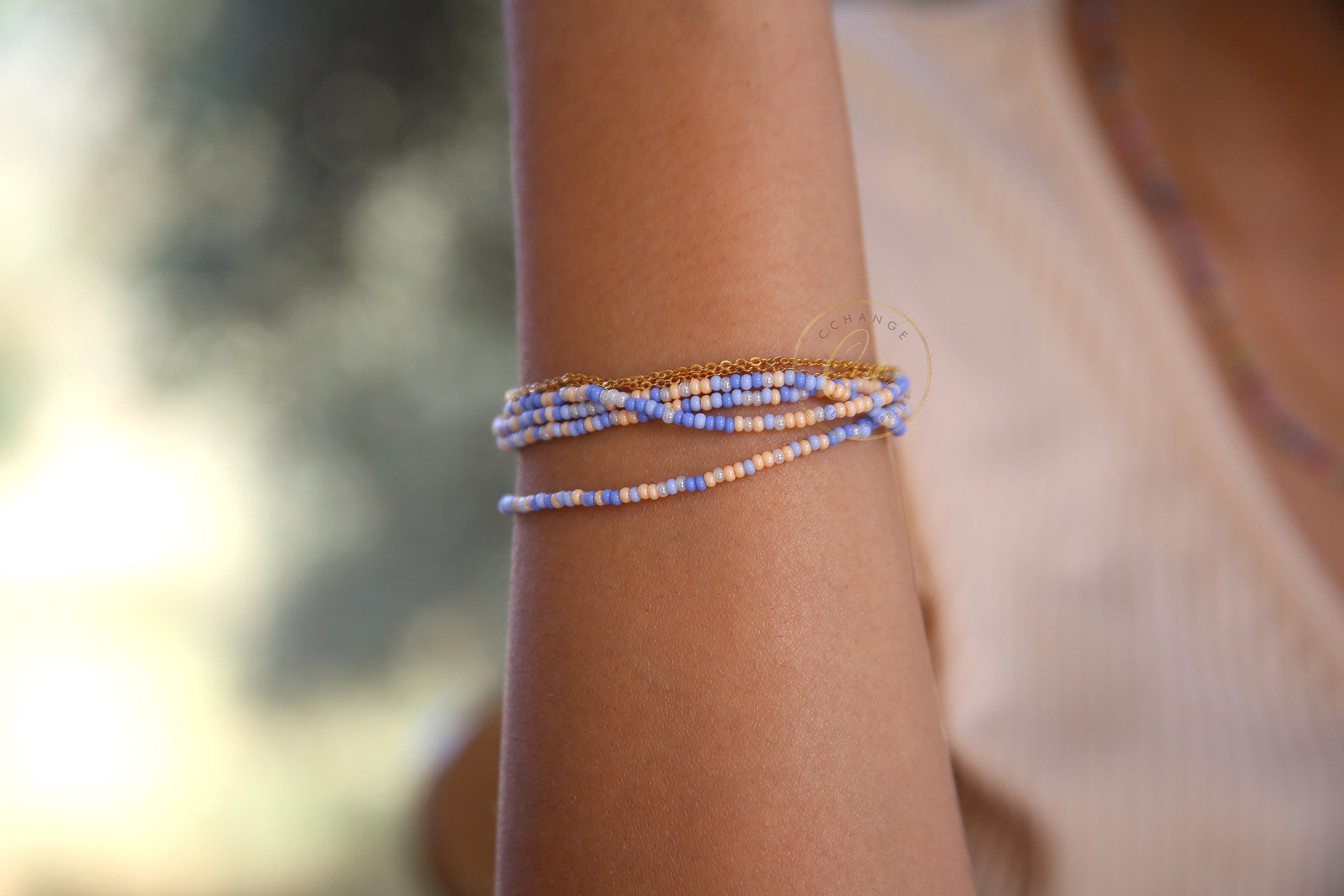 Multi Colored Seed Bead Bracelet With Gold Chain Multi Strand - Etsy