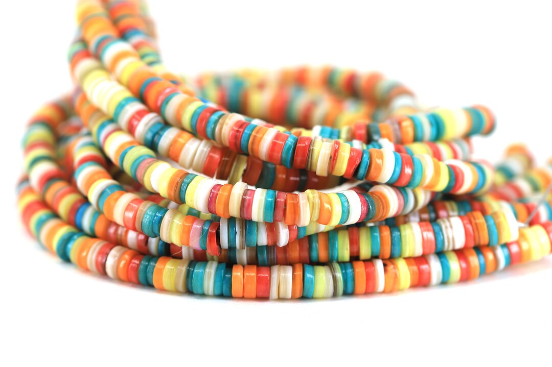 Natural Shell Multicolor Heishi Disc Beads, 1 Strand 16