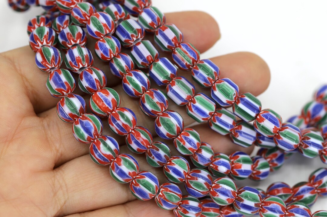 Vintage Style Colorful Chevron Glass Beads, 6-8mm 1 Strand Rosetta ...
