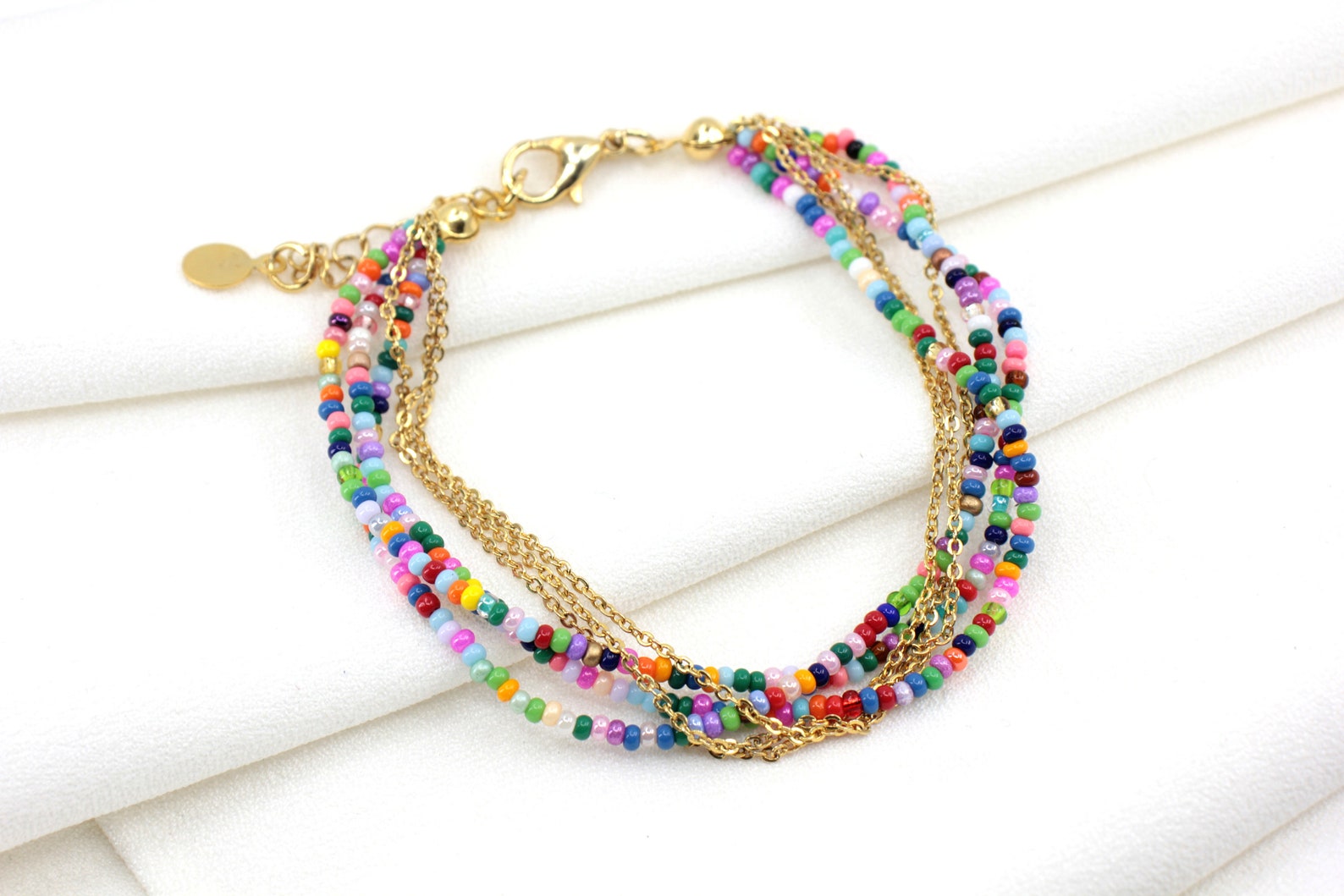 Multi Colored Seed Bead Bracelet With Gold Chain Multi Strand - Etsy