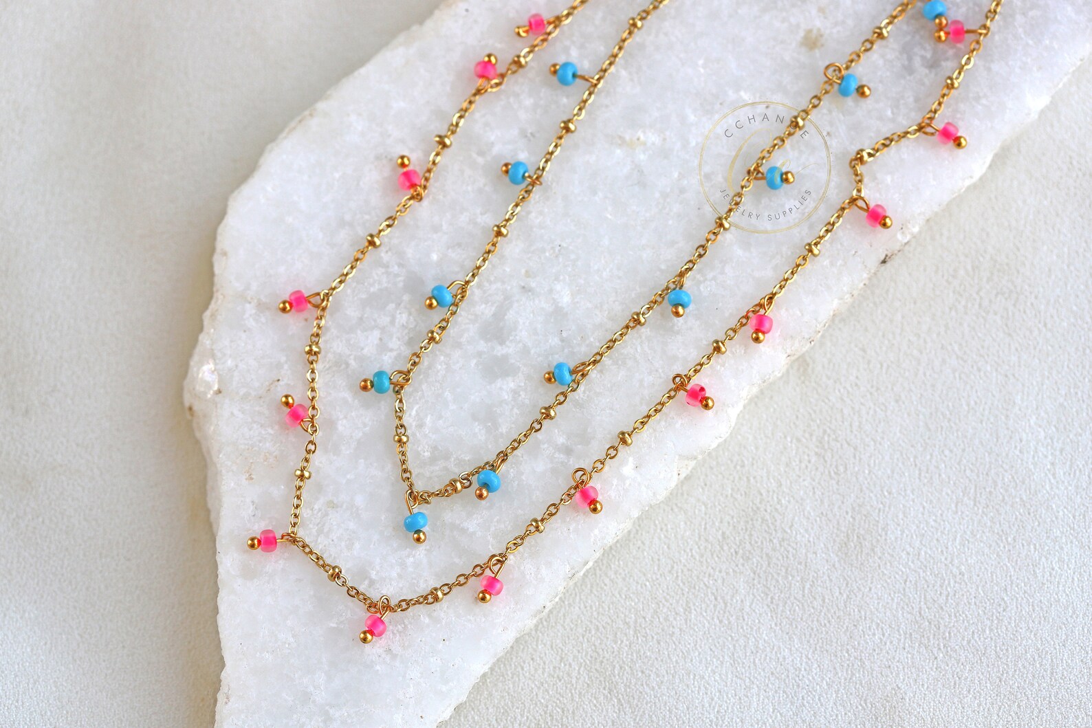 Dainty Gold Chain Seed Bead Necklace Beaded Gold Chain - Etsy