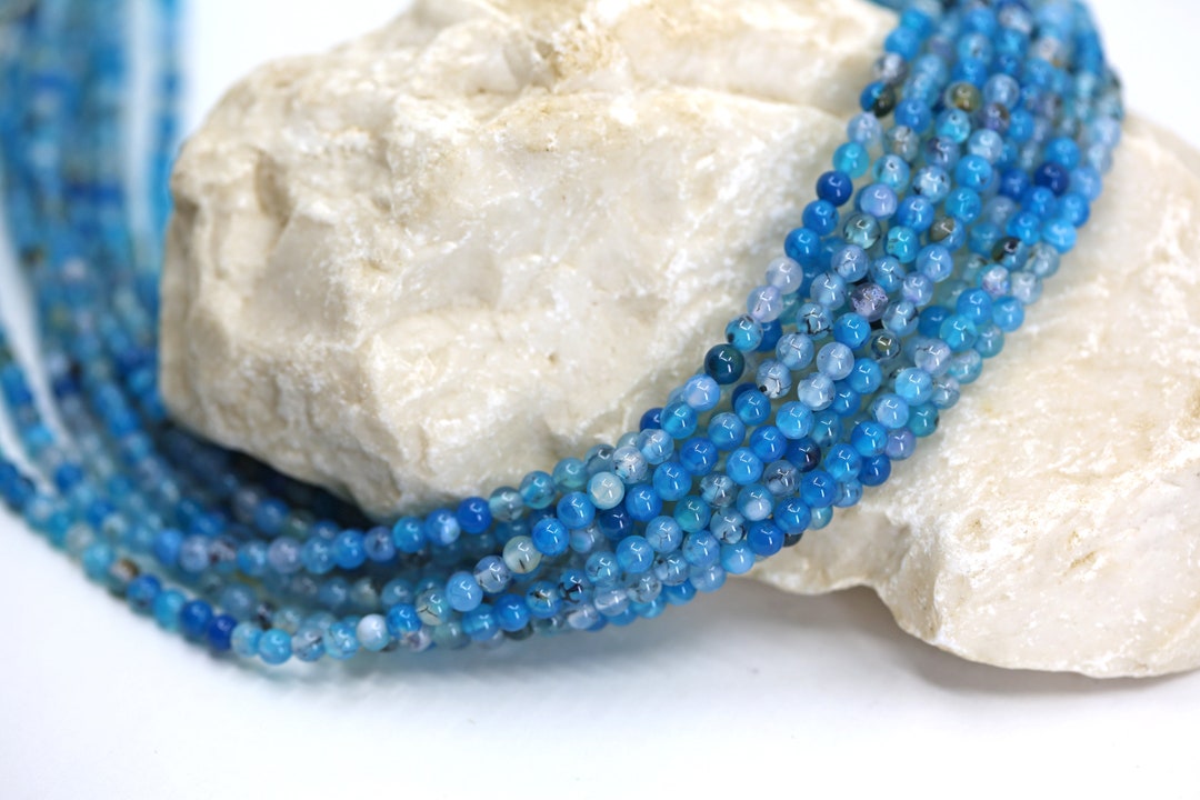4mm Round Blue Dragon Agate Beads, 1 Full Strand 15.5 Genuine Natural ...