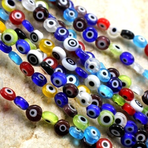 6mm Multicolour Glass Evil Eye Bead, Flat Round Evil Eye Charms / GBE06 ...
