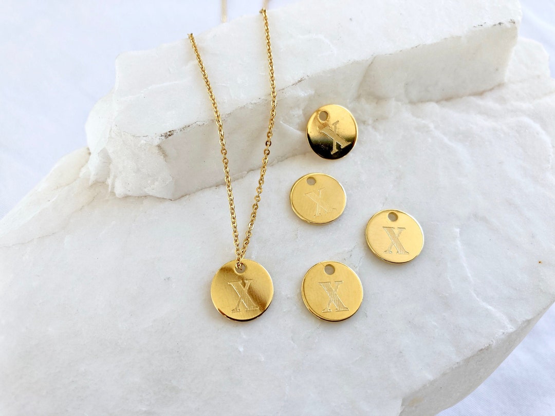 2 Pcs Gold Plated Initial Pendants, 10mm Round Brass Letter X Charm ...
