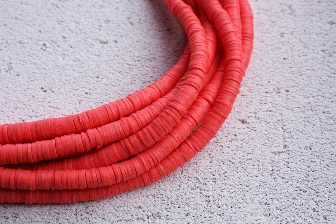 6mm Red Coral Heishi Disc Beads, Surfer Necklace Heishi Beads, 1 Strand ...