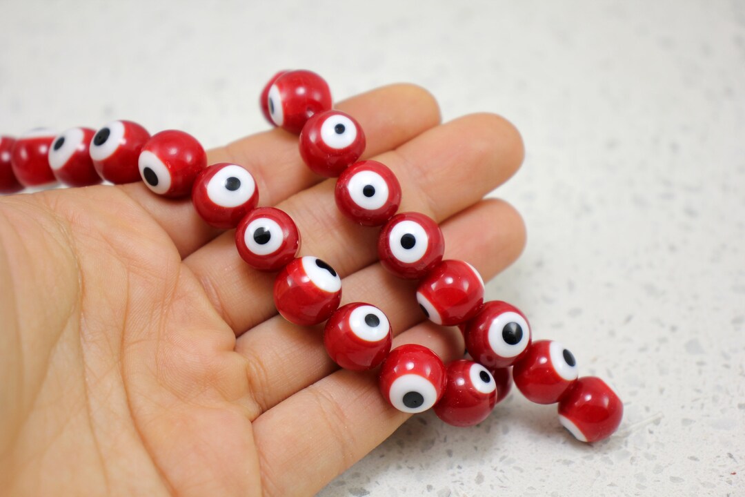 12mm Red Evil Eye Beads, Glass Round Ball Evil Eye Bead / GBBE12-4 - Etsy