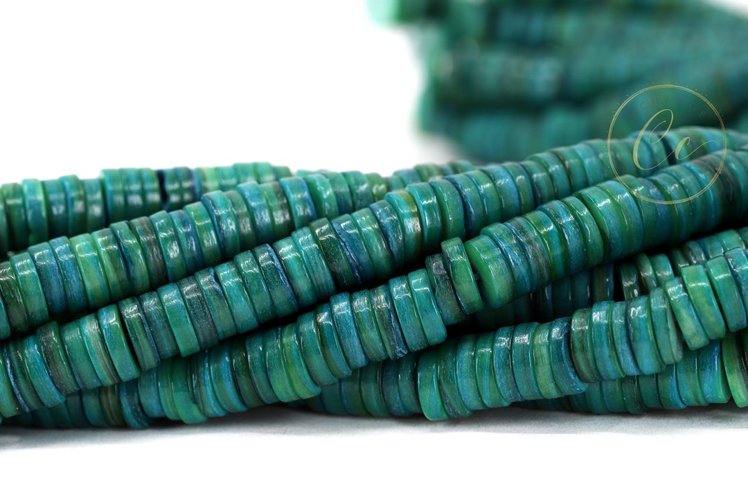 Natural Shells Emerald Green Heishi Disc Beads, 1 Strand 16" Inches (8 ...
