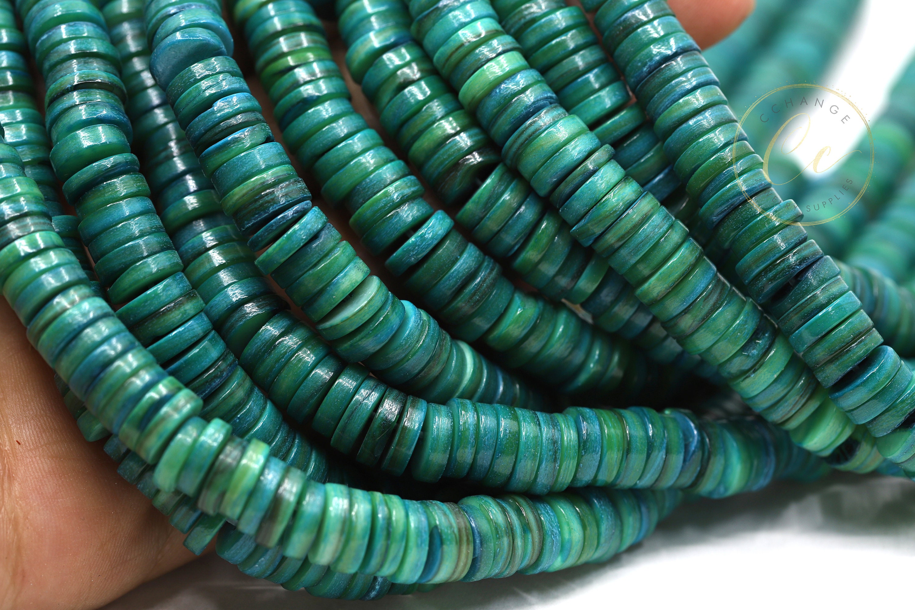 Natural Shells Emerald Green Heishi Disc Beads 1 Strand - Etsy