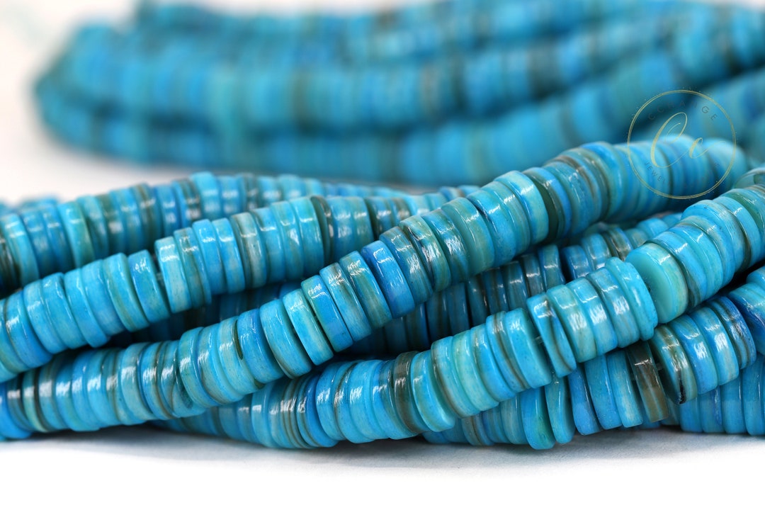 Natural Shells Blue Heishi Disc Beads, 1 Strand 16