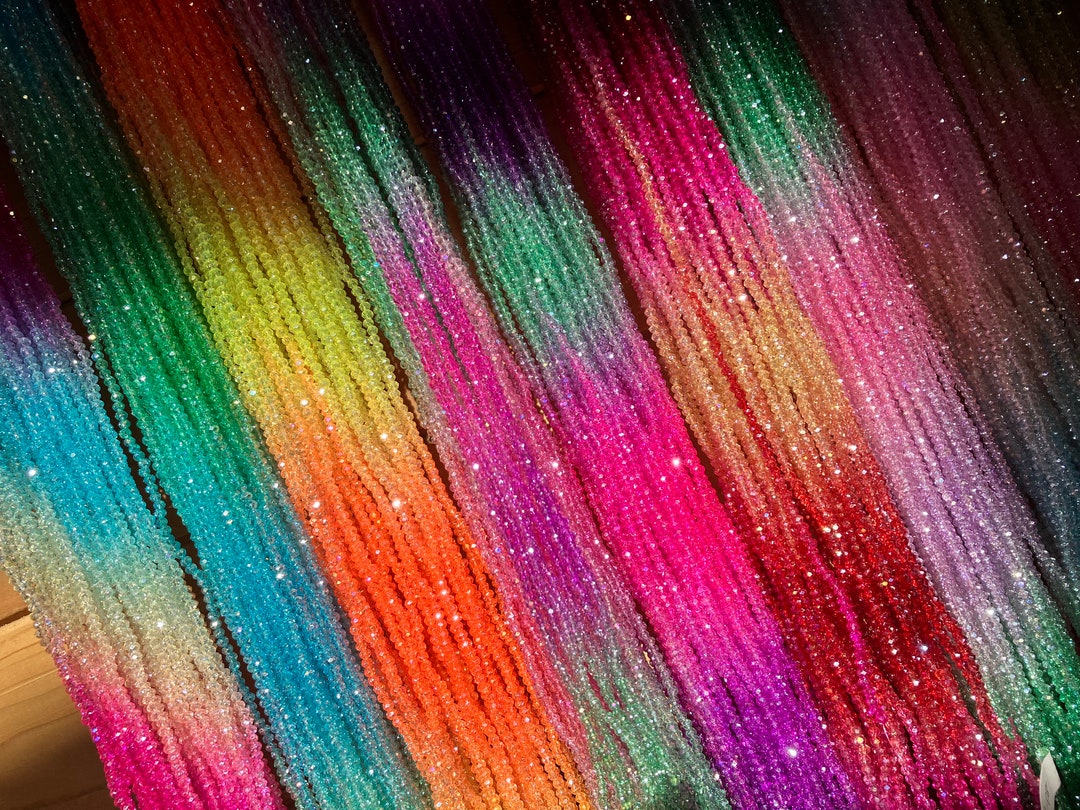 Rainbow Rondelle Crystal Glass Beads, Multicolor Ombre Faceted Dyed ...