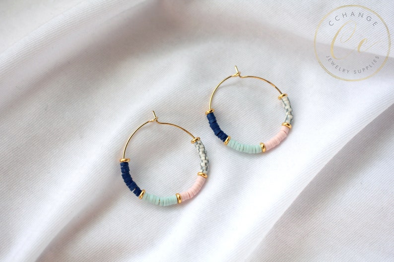 Dainty Heishi Beaded Hoop Earrings, Gold Hoop Beaded Earrings / Please ...