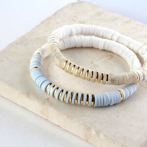 Stacking Heishi Bracelets, Gold Heishi Disc Beaded Bracelet, Bohemian Blue Shades Heishi ...