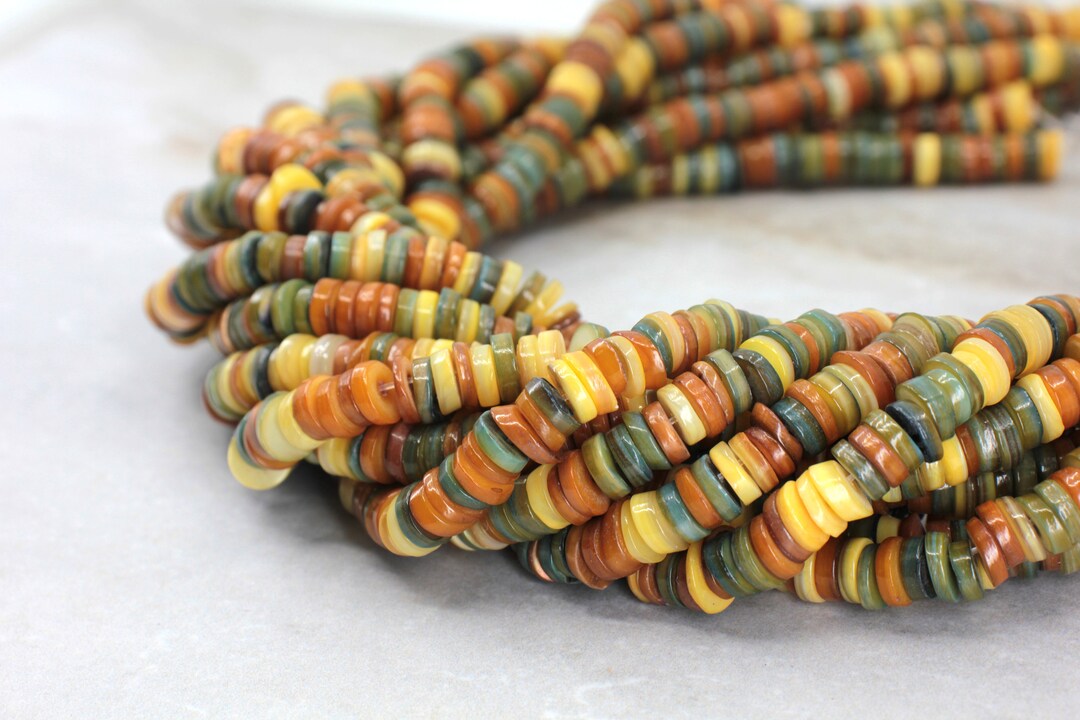Natural Shell Multicolor Heishi Disc Beads, 1 Strand 16