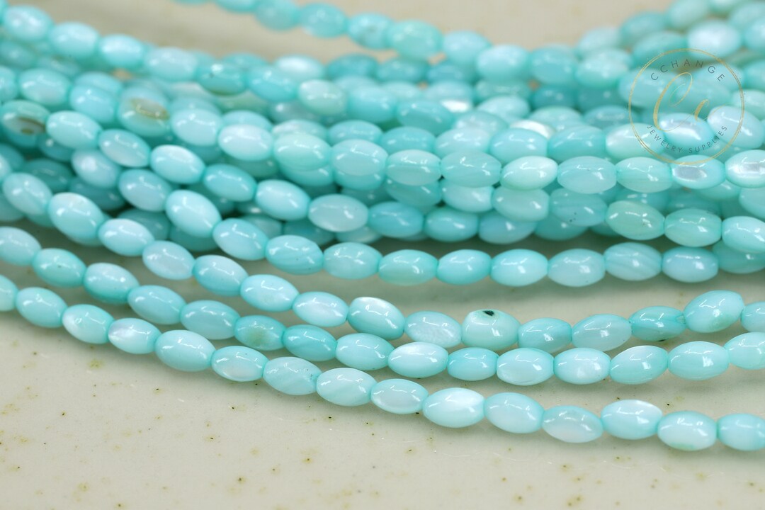 5mm X 3mm Turquoise Rice Shell Beads, Mini Oval Mother of Pearl Beads ...