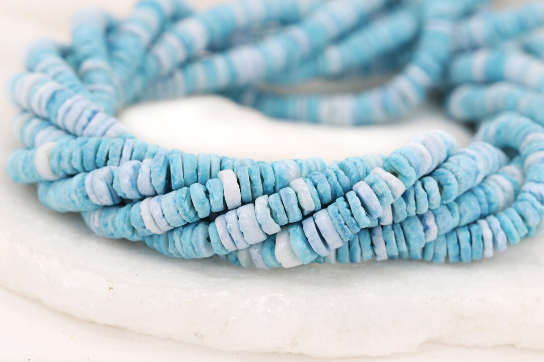 6mm Matte Natural Shell Heishi Beads, Blue White Irregular Shell Disc ...