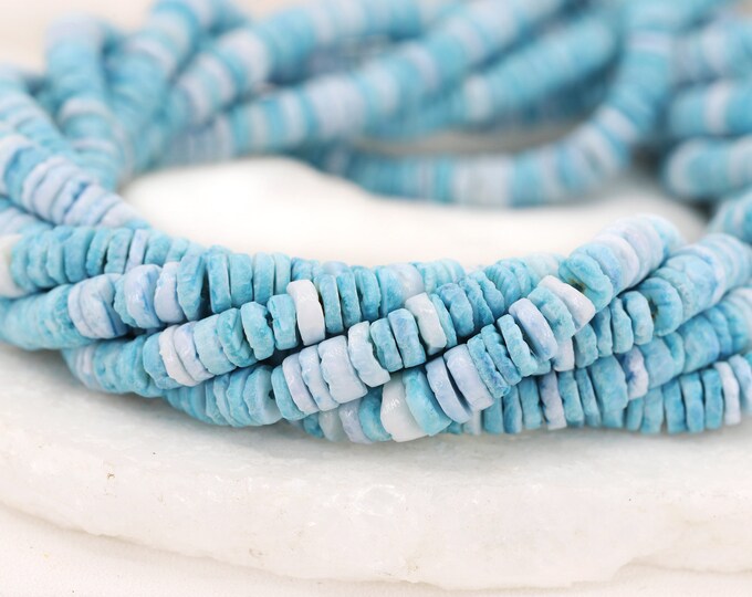 6mm Matte Natural Shell Heishi Beads, Blue White Irregular Shell Disc ...