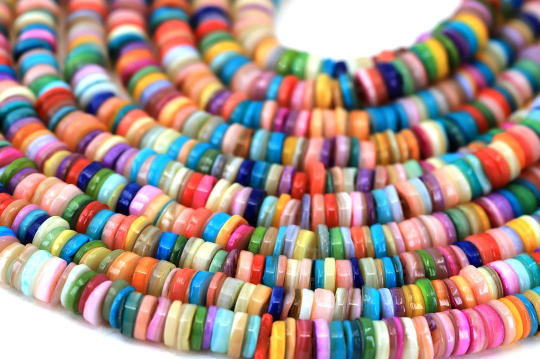 Natural Shells Multi Color Heishi Disc Beads, 1 Strand 16