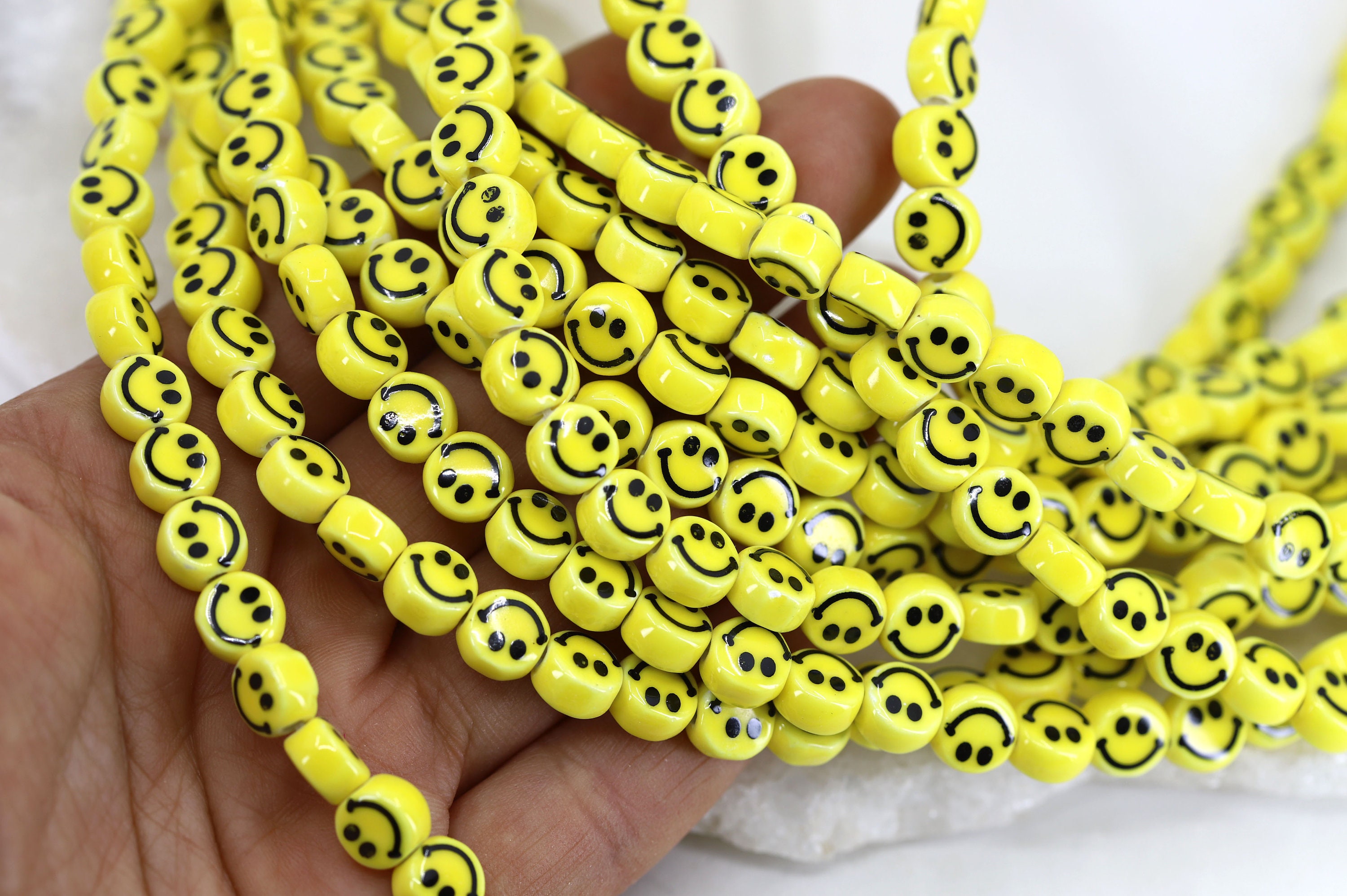 8mm-10mm Ceramic Smiley Face Emoji Beads, 1 Full Strand / CRB-13 - Etsy