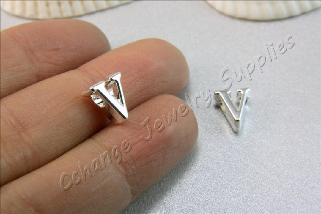 Initial V Charm, Silver Plated Letter Charm, Black Gunmetal Alphabet ...