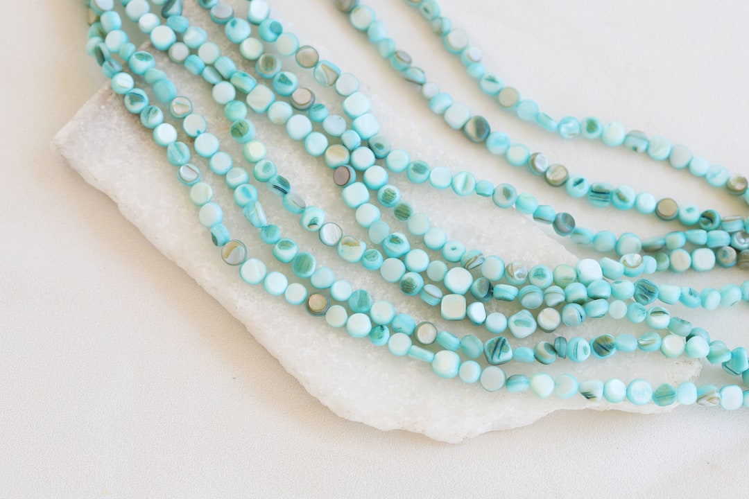 7mm Turquoise Flat Round Shell Beads, Mother of Pearl Beads, 1 Strand ...