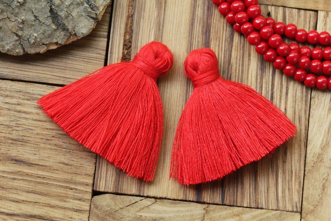 2 Pcs Red Cotton Tassels, 3cm 4cm 5cm 6cm Thick Handmade Mala Tassel ...
