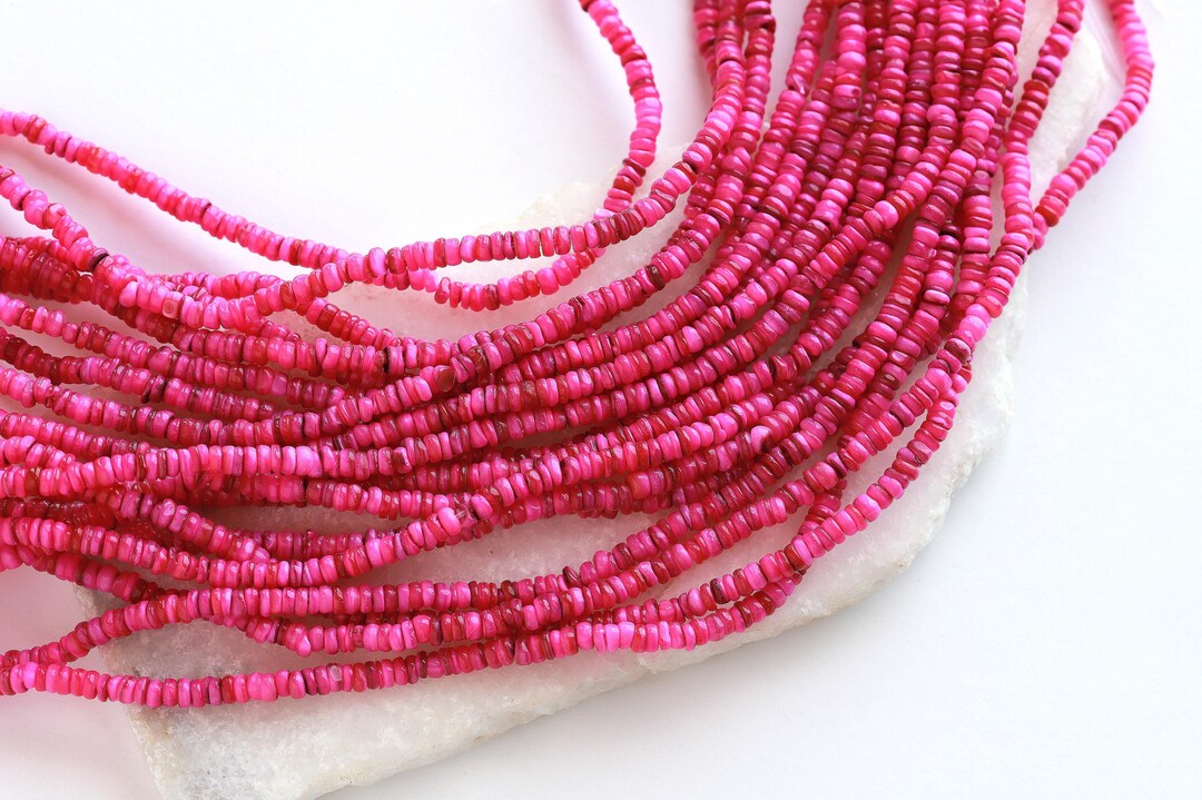 4mm Magenta Pink Heishi Shell Beads, Mini Disc Rondelle Shell Beads ...