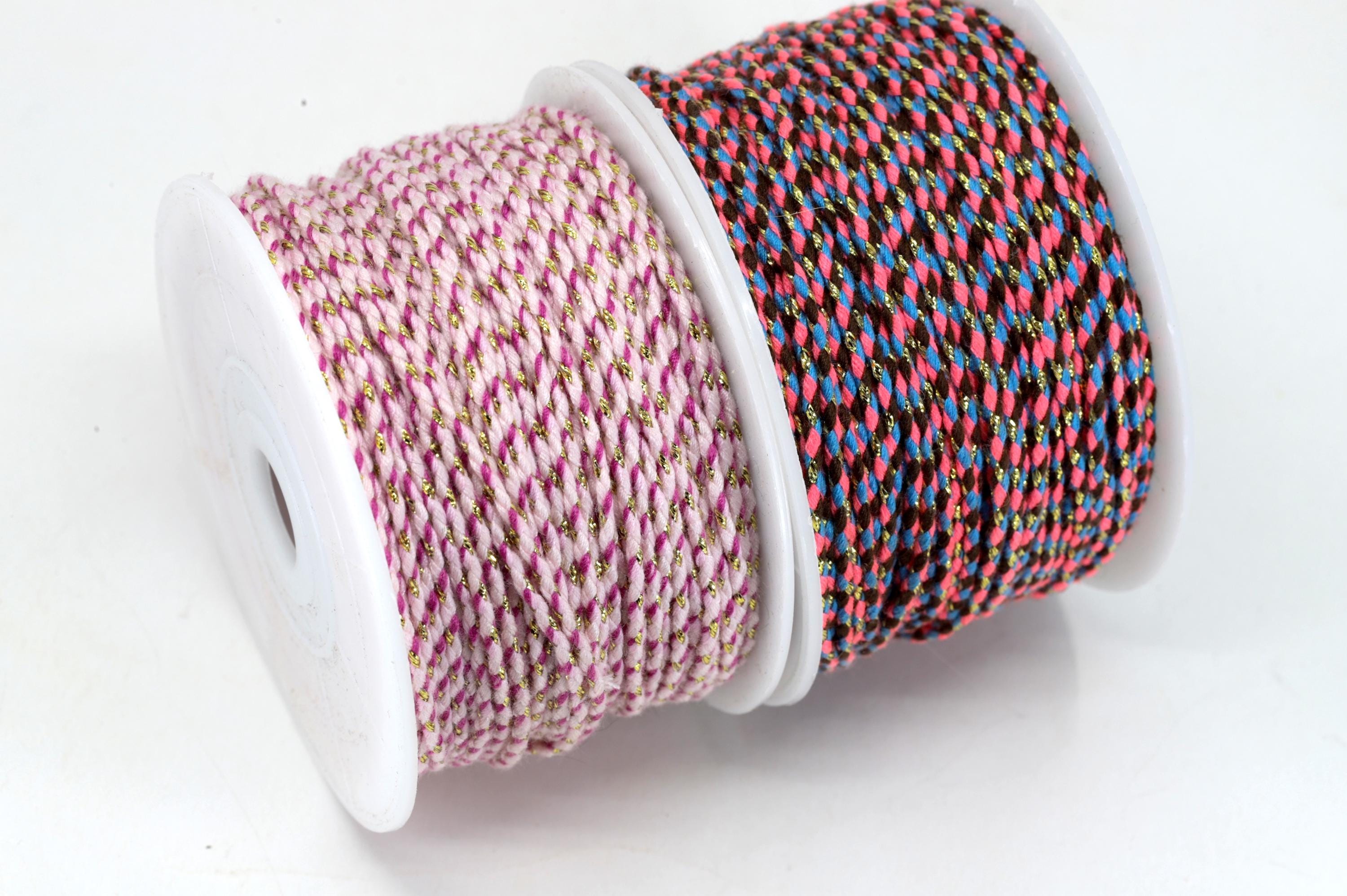 2mm Braided Multicolor Chunky Cord, Twisted Gold Accent Multicolor ...