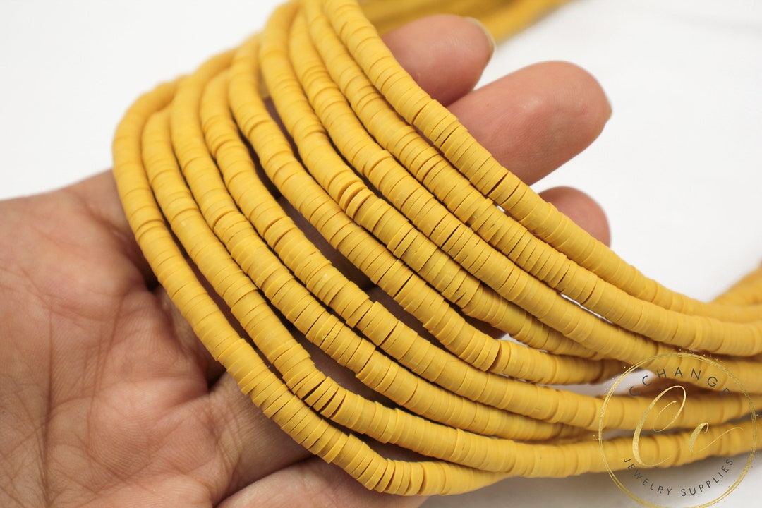 4mm Mustard Yellow Heishi Disc Beads, Surfer Necklace Heishi Bead, 1 ...