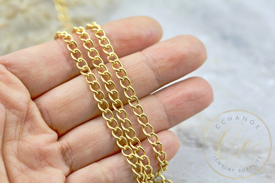 Gold Plated Curb Chain, 4mm Iron Metal Jewelry Extender Chain, 1mm ...