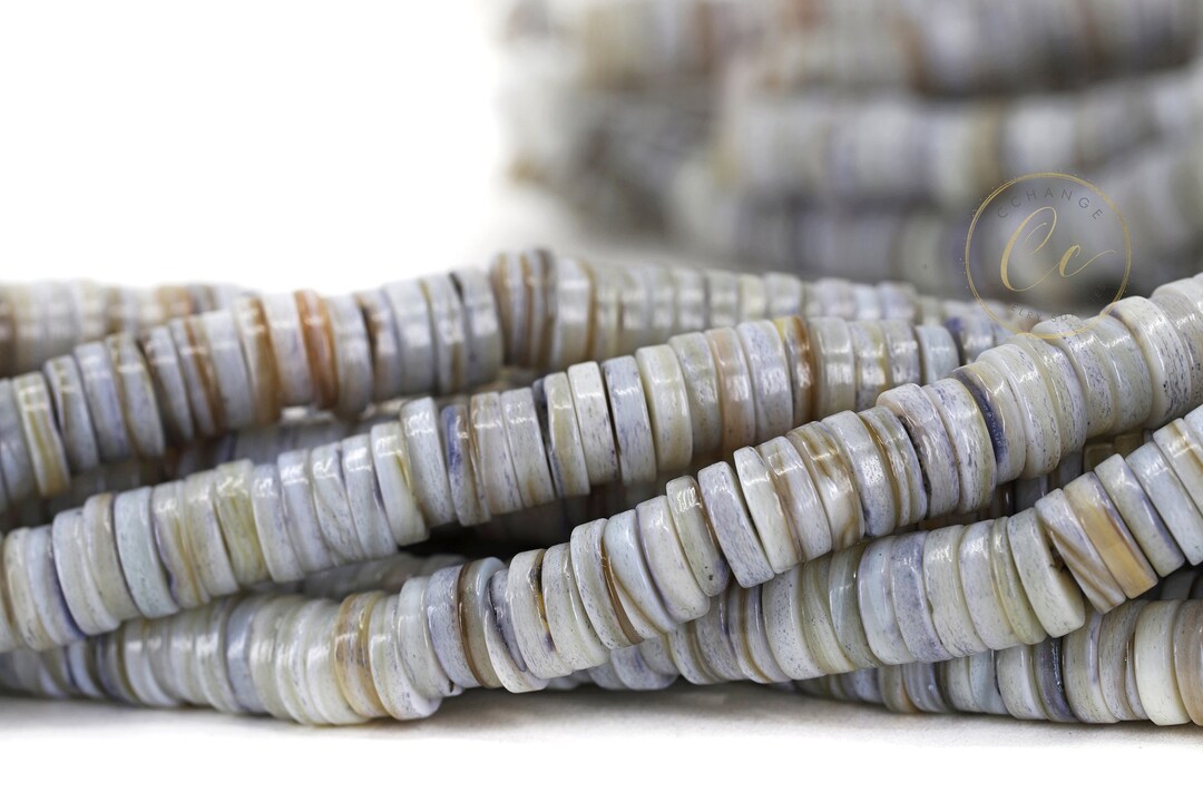 Natural Shells Light Grey Heishi Disc Beads, 1 Strand 16" Inches (8-9mm ...