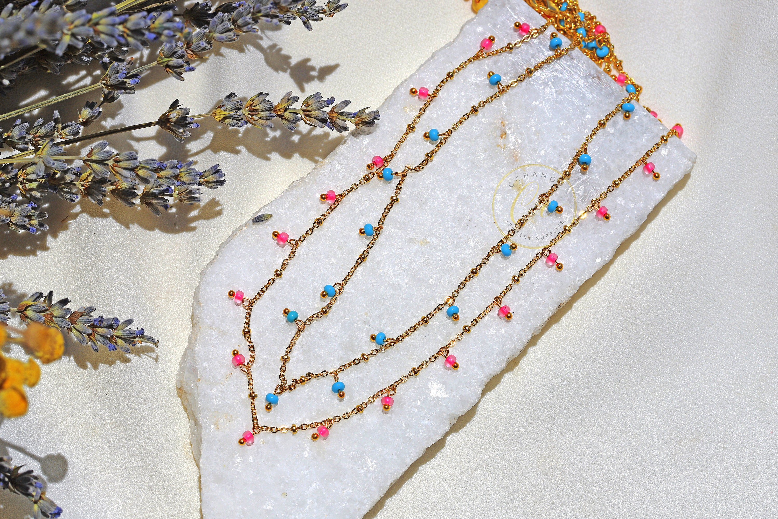 Dainty Gold Chain Seed Bead Necklace, Beaded Gold Chain Necklace ...