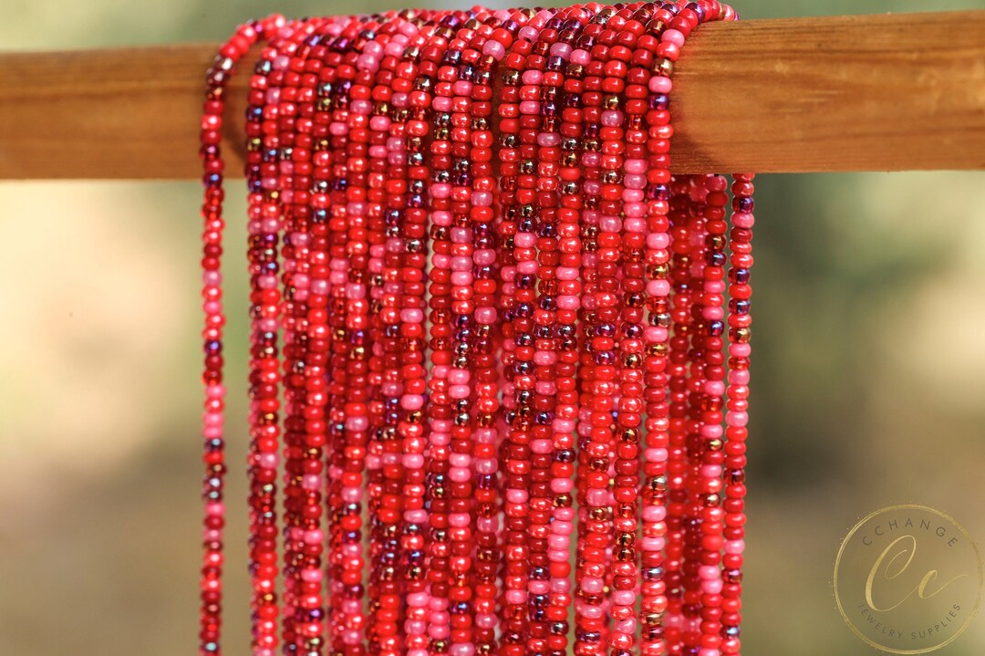 1 Meter Red Mix Multicolour Seed Bead Strands, 11/0 2.2mm Colorful ...