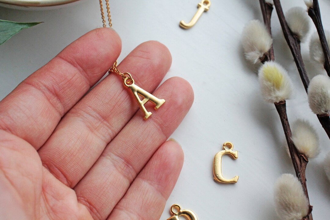 Colgante inicial A chapado en oro, encanto de letra de metal de 16 mm ...
