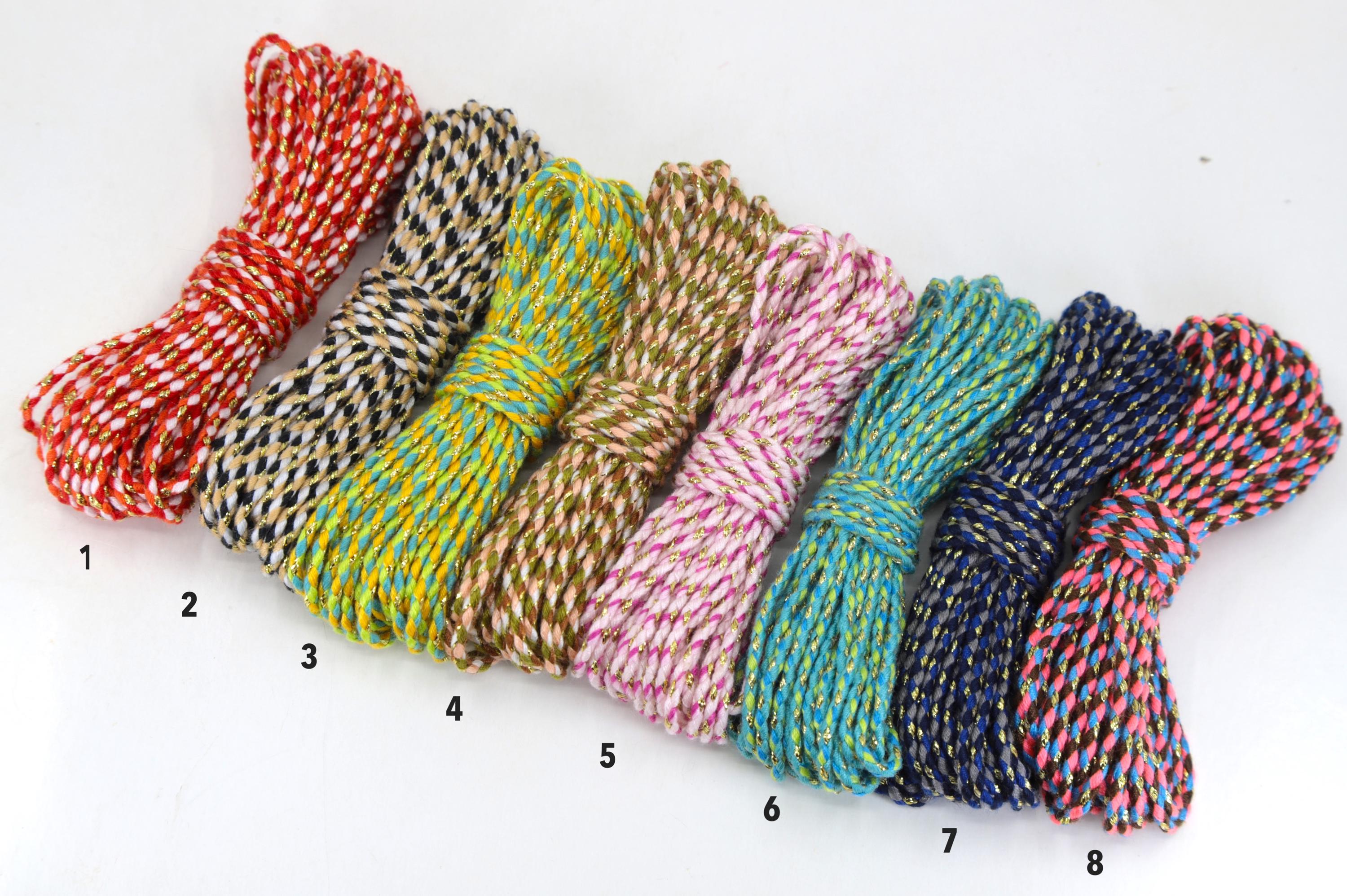 2mm Braided Multicolor Chunky Cord, Twisted Gold Accent Multicolor ...