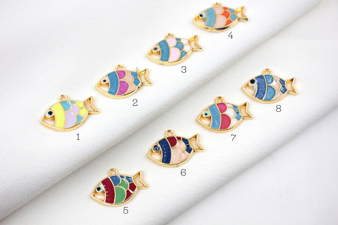 Enamel Colorful Fish Pendant, 15mm Handmade Metal Enamel Fish Charm 1 ...
