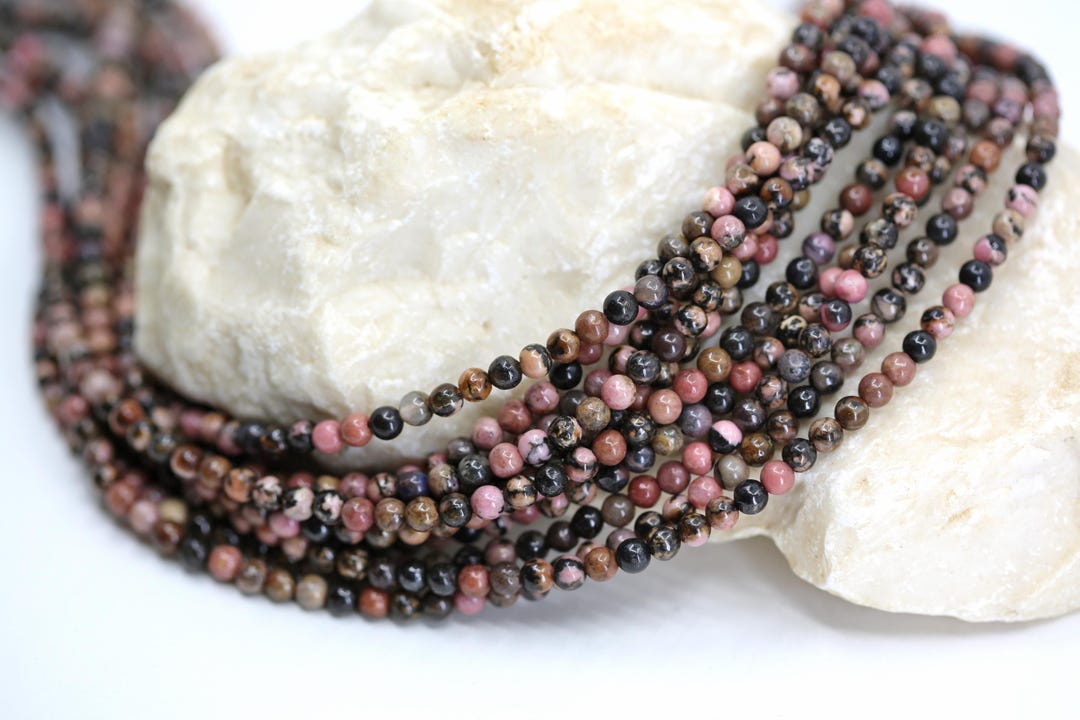 4mm Round Rhodonite Genuine Natural Gemstone Beads | NSR4-39 - Etsy