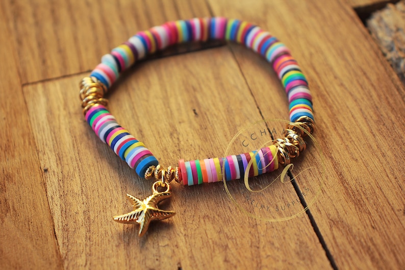 Elastic Heishi Bracelets, Shell Bracelet, Evil Eye Bracelet, Gold ...