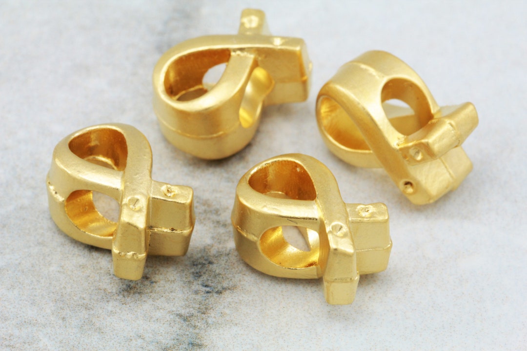 13mm Bow Charms, Matte Gold Plated Metal Large Hole Beads 5 Pcs / GPY ...