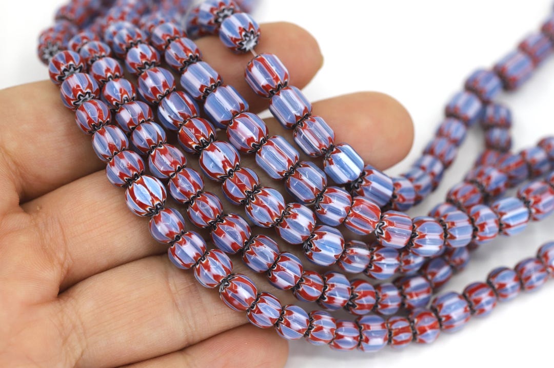 Vintage Style Blue Red Chevron Glass Beads, 5-7mm 1 Strand (30pcs ...