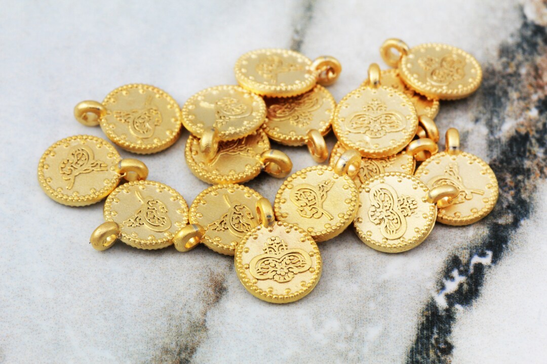 10mm Old Coin Charms, Matte/shiny Gold Plated Metal Replica Ottoman ...