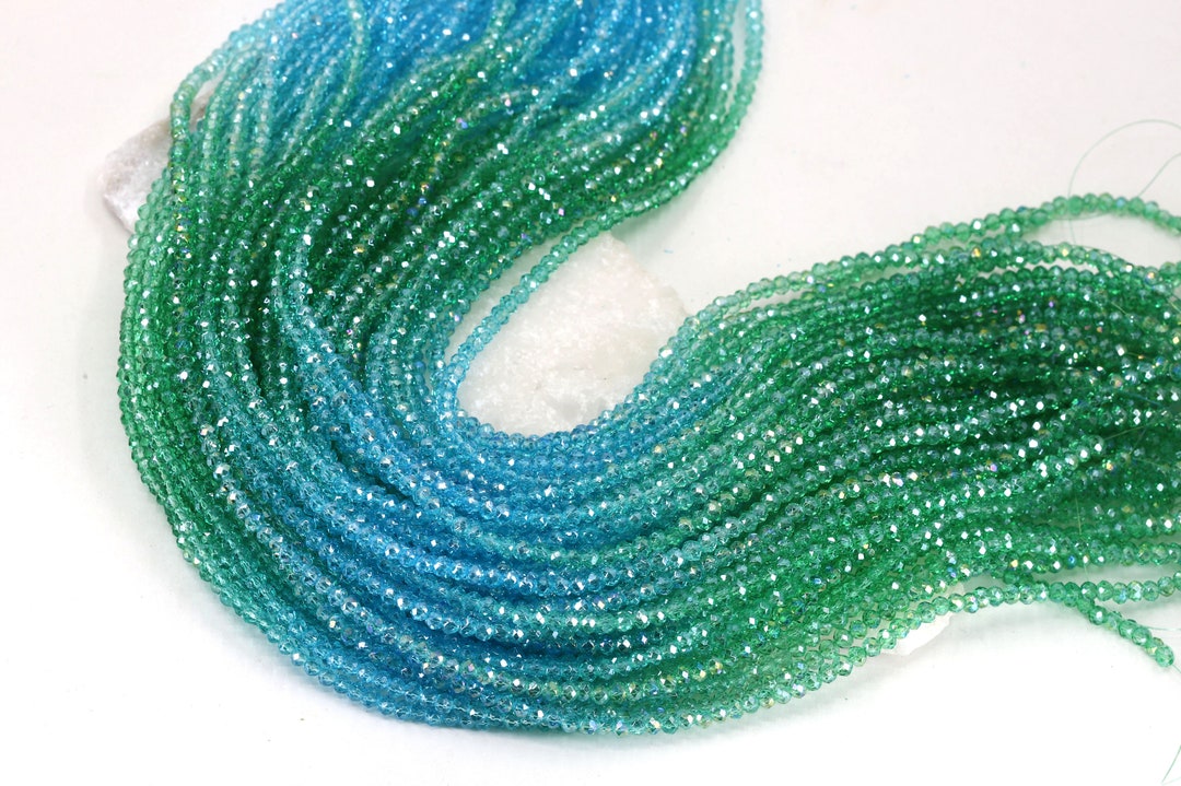 Blue Green Mix Rainbow Rondelle Crystal Glass Beads, Multicolor Ombre ...