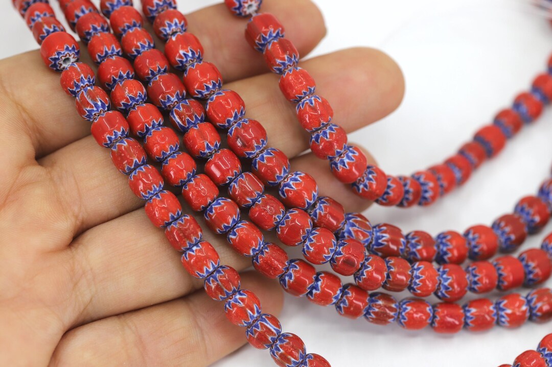 Vintage Style Red Chevron Glass Beads, 5-8mm Rosetta Beads, African ...
