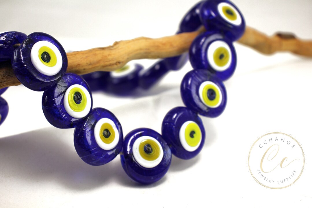 25mm Navy Blue Evil Eye Bead, Handmade Lampwork Glass Evil Eye Bead 5 ...